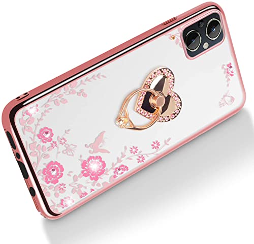 B-wishy OnePlus Nord N20 5G Glitter Case - Slim TPU Luxury Butterfly Floral Design, Kickstand, Strap (Rose Gold)