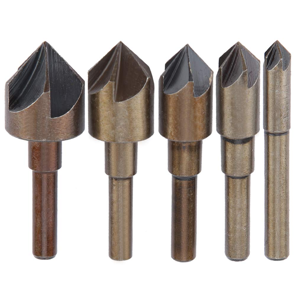 5pcs Countersink Drill Bits Set Five-Edge Chamfering Deburring Tool 1/4" 3/8" 1/2" 5/8" 3/4"