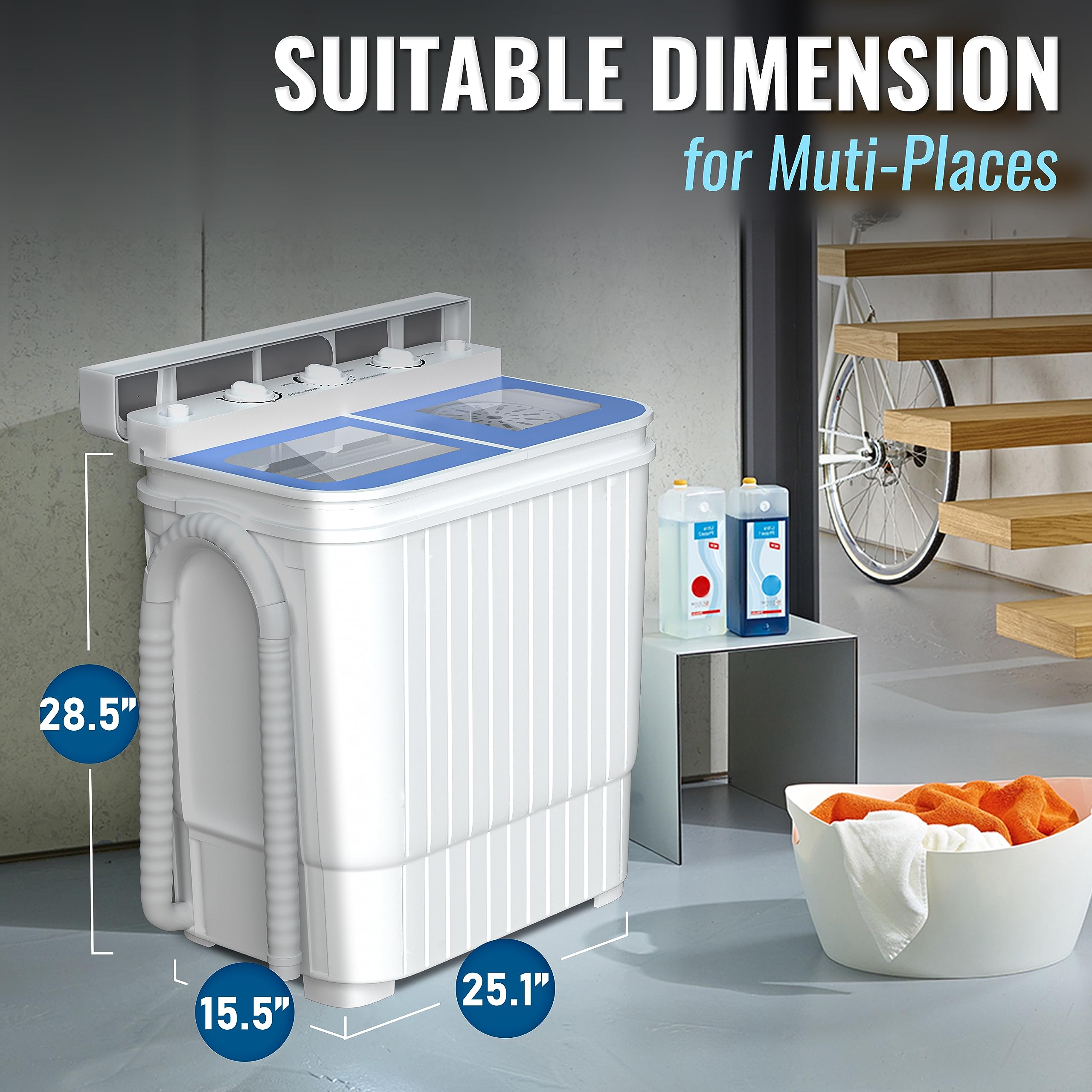 Superday 21.6 LBS Portable Washing Machine, 2 In 1 Mini Compact Twin Tub Washer and Spin Dryer with Built-in Gravity Drain Time Control, 9 Lbs Spinner Load Capacity for Home/Apartment/Dorms/RV(Blue)