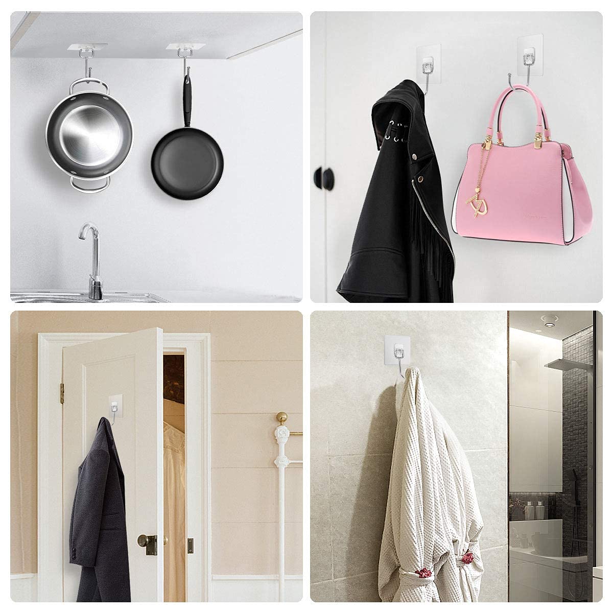 8pcs Large Adhesive Hooks For Hanging 25Ib(Max),Waterproof And Rustproof Wall Hooks For Hanging Heavy Duty,Self Adhesive Hooks Ceiling,Shower Key Hooks,No Damage,No Nail Sticky Wall Hooks For Kitchen