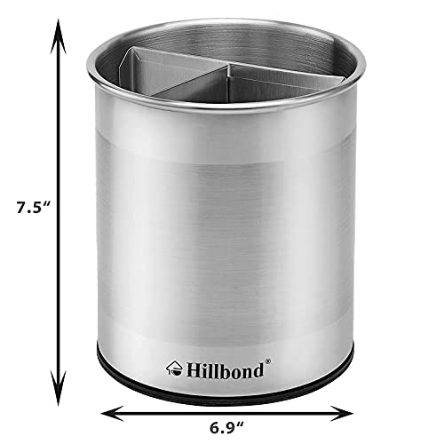 Hillbond Stainless Steel Utensil Holder with Removable Divider for Easy Clean, 360° Rotating Kitchen Utensil Crocks with Weighted Base for No Tipping Over, Utensil Caddy Organizer (EXTRA LARGE)