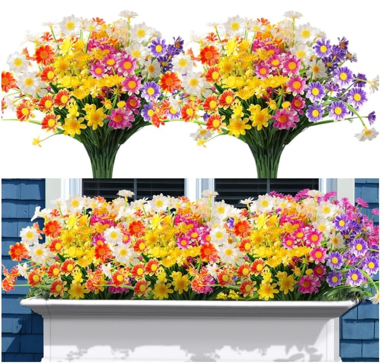 Linkstyle Artificial Daffodils Flowers, 10 Bundles Fake Flowers with Stems, UV Resistant No Fade Plastic Plants Faux Flowers Bouquet for Indoor Outdoor Home Garden Porch Window Decoration