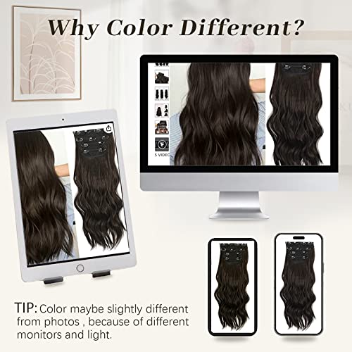 Sué Exquisite Dark Brown Hair Extensions Clip in Long Synthetic Hair Extensions 20 inches Thick Hairpieces for Women