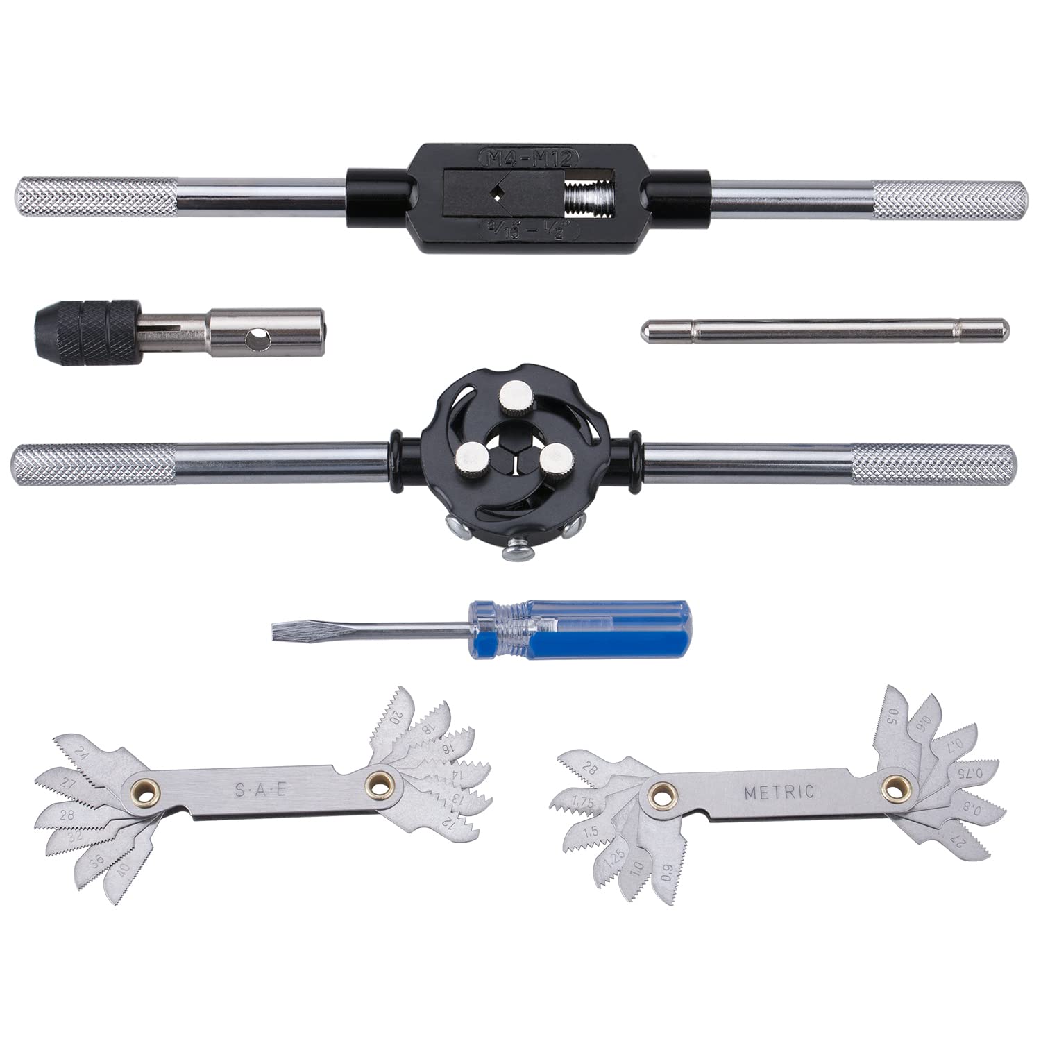 60-Pc Master Tap and Die Set - Include SAE Inch Size #4 to 1/2β and Metric Size M3 to M12, Coarse and Fine Threads | Essential Threading Rethreading Tool Kit with Complete Accessories and Storage Case