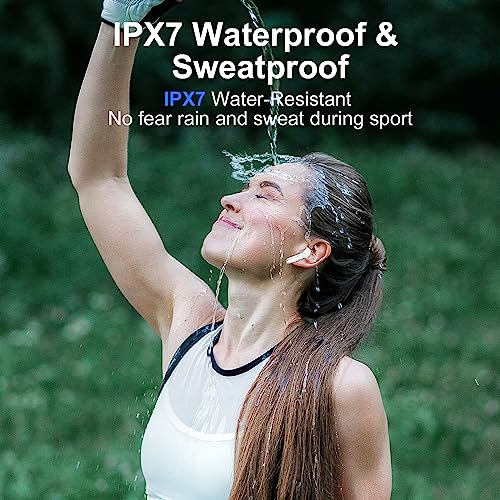 Aptkdoe Wireless Earbuds, Bluetooth 5.3 Headphones with Hi-Fi Stereo Clear Call Mic, 30 Hrs Playtime Bluetooth Earbuds Touch Control with LED Display, IPX7 Waterproof Earphones for iOS Android White