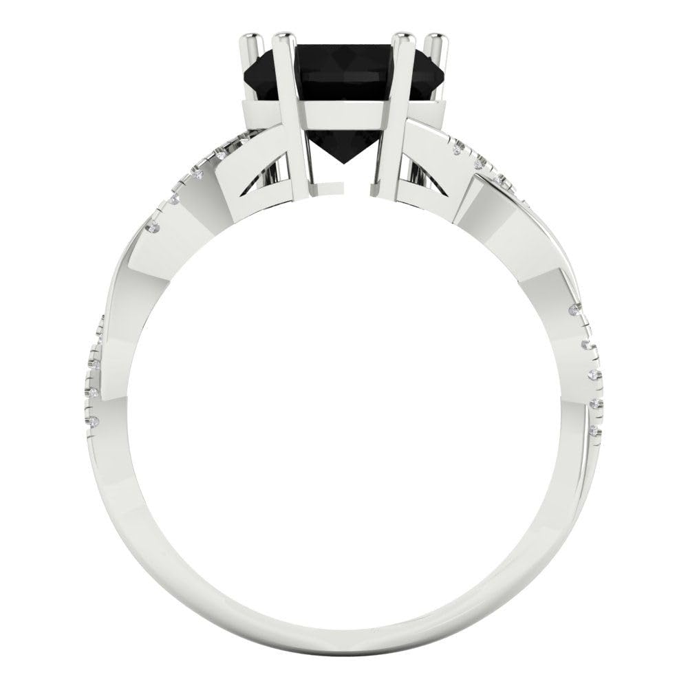 2.19 ct Heart Cut Twisted Solitaire Halo Natural Black Onyx Engagement Promise Anniversary Bridal Ring 18K White Gold 4.5