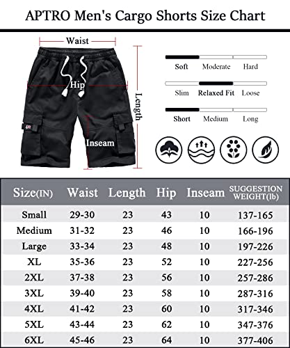 APTRO Men's Elastic Waistband Cotton Cargo Shorts Relaxed Fit Summer Casual Shorts A901 Black 1X