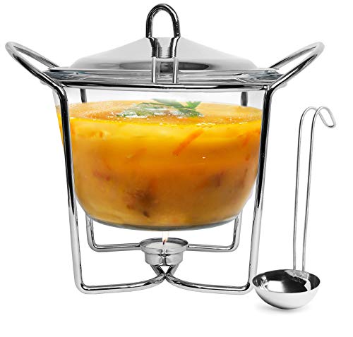 Galashield Stainless Steel with Glass Dish Buffet Server Food Warmer Chafing with Ladle for Soup (4-Quart Capacity)