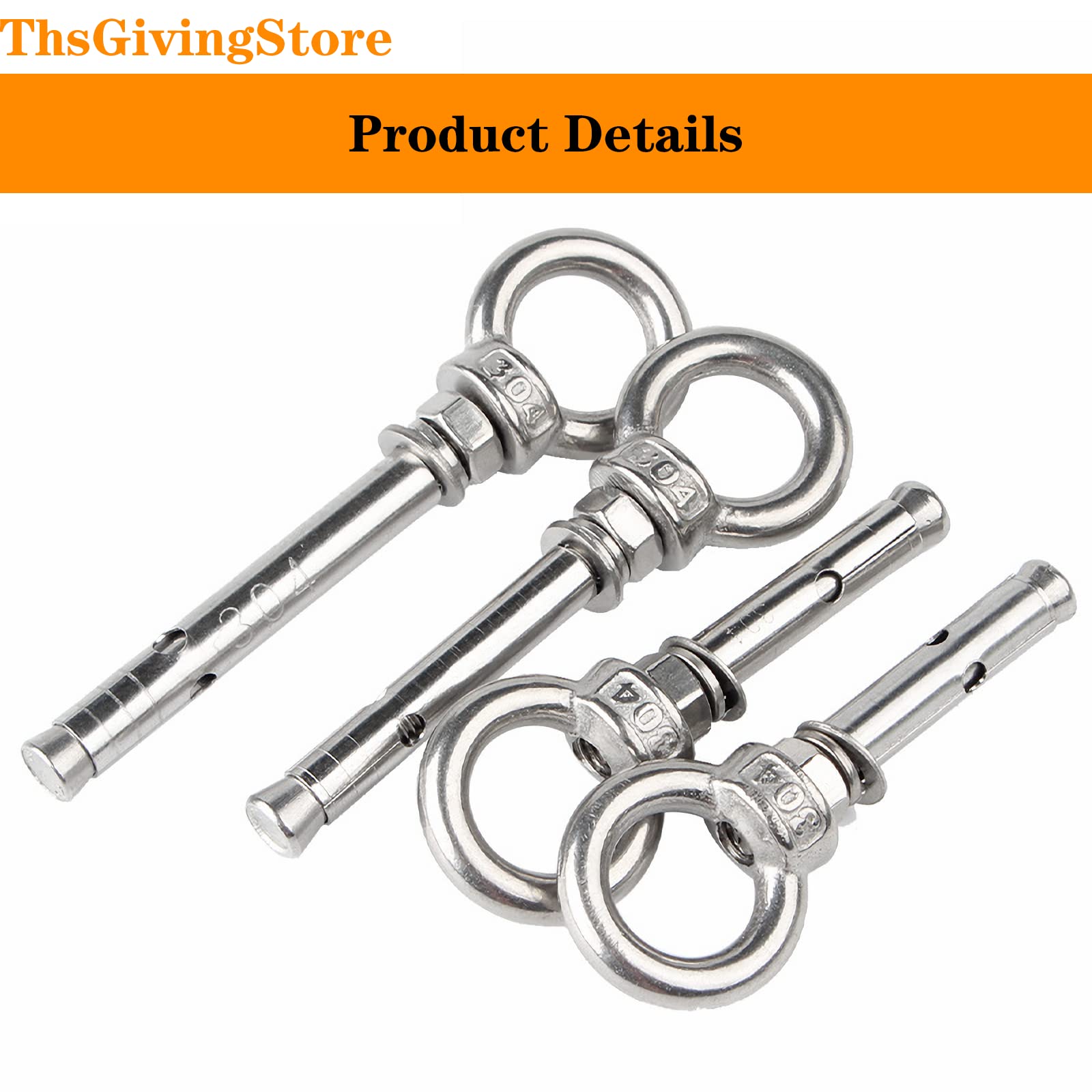 5PCS Eyebolt Bolt, M6x70 Concrete Eye Expansion Bolt, 304 Stainless Steel Heavy Duty Anchor FastenerRing Screw Eyes for Ceiling Concrete Masonry