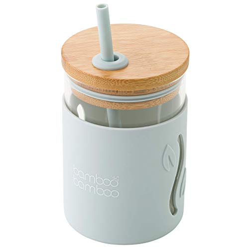 bamboo bamboo Toddler Sippy Cup with Straw and Lid, Transition Drinking Cup for Kids Holds 11.8 oz of Milk, Juice, Water or Smoothies ā Glass Kids Cup with Impact-Resistant Silicone Sleeve and Straw