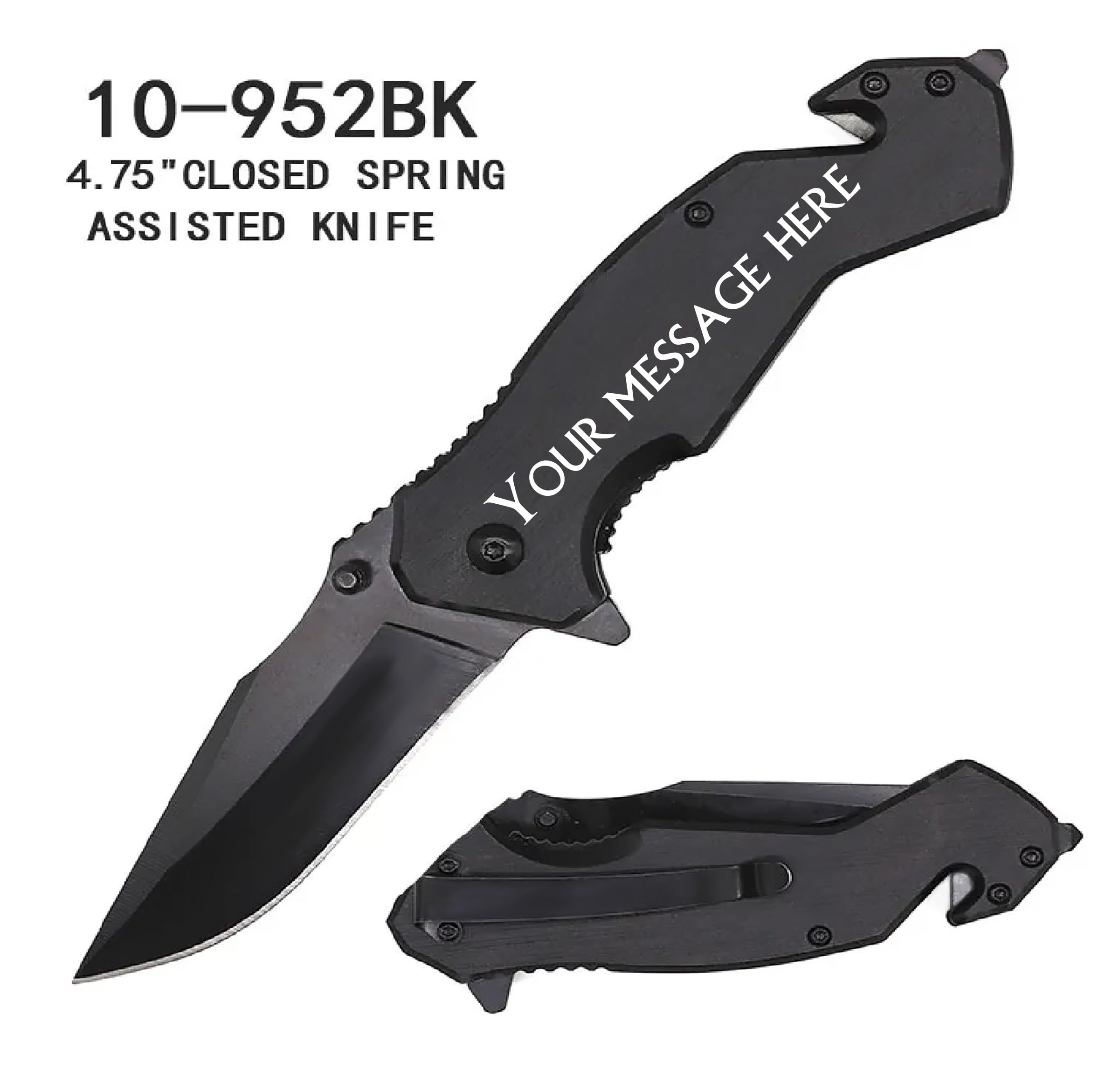 Personalized Laser Engraved Pocket Rescue Knifel with Car Window Breaker and Seat Belt Cutter