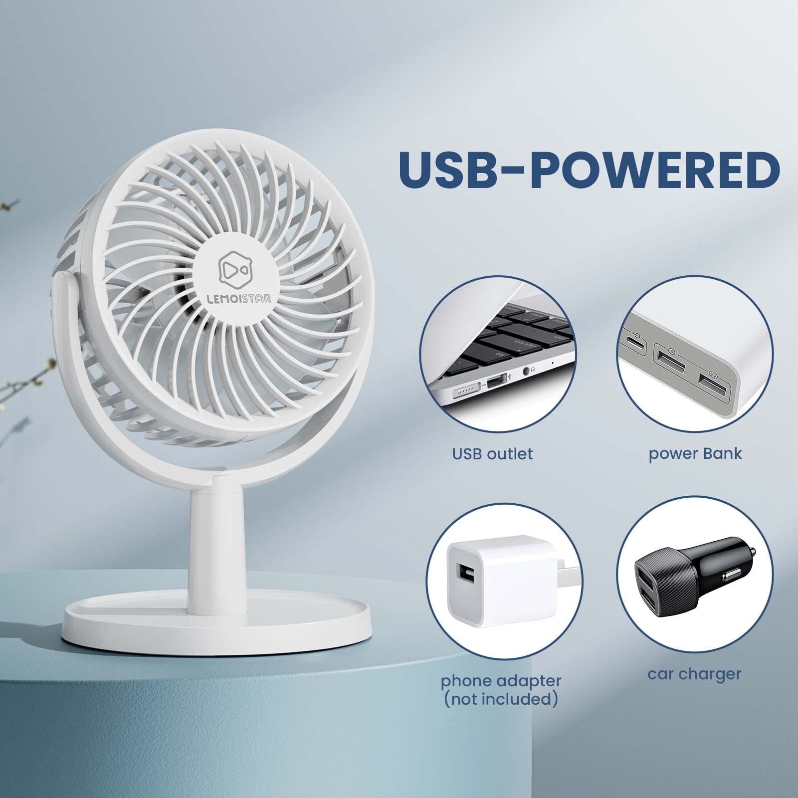 4 Speeds Strong Desk Fan with Elegant Apperance, Personal Portable Mini USB Fan, Quiet, 310 Degree Rotation, Detachable, Easy to Clean, Lightweight, 4 inch, for Bedroom, Desk, Home⦠B08QTX4K7L