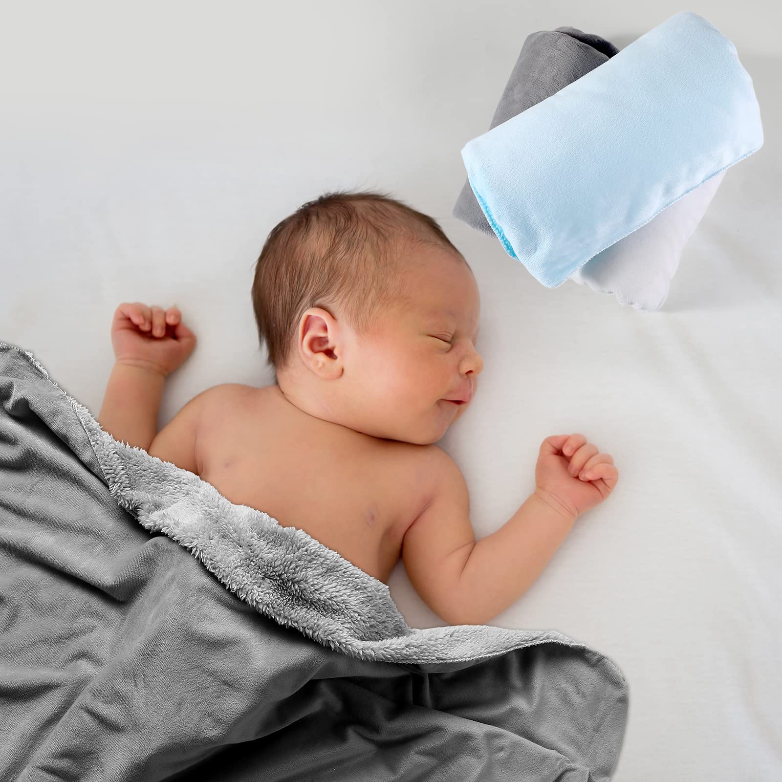 4 Pcs Baby Warm Swaddle Blankets, Thick Receiving Neutral Fluffy, Soft Thermal Blankets for Boy Girl Newborn Infant, Polyester, Solid Color