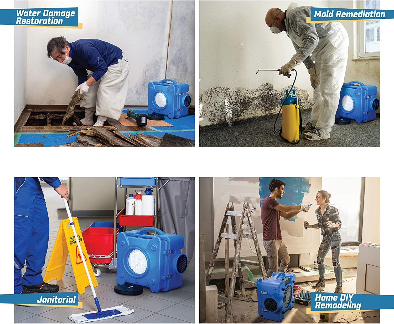 BlueDri BD-AS-550-BL Negative Machine Airbourne Cleaner HEPA Scrubber Water Damage Restoration Equipment Air Purifier, Blue