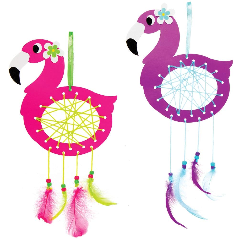 Baker Ross AT701 Flamingo Dreamcatcher Kits - Pack of 4, for Kids Arts and Crafts Projects
