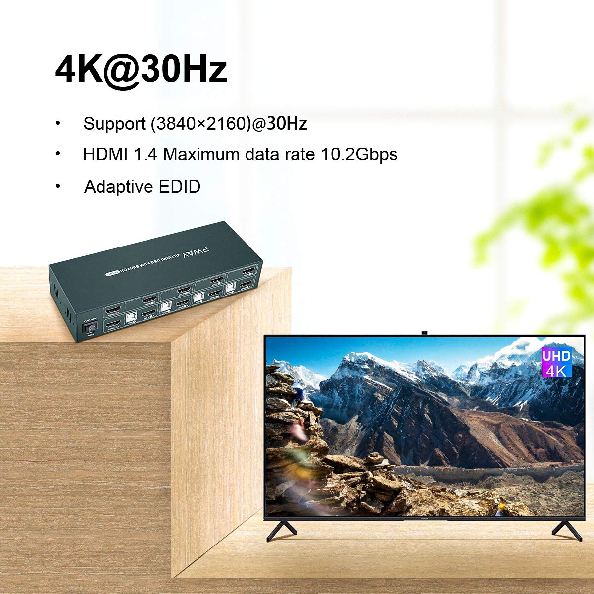 4 Port KVM Switch HDMI Dual Monitor Extended Display, 4K@30Hz 2 USB 2.0 Hub, Wireless Keyboard & Mouse and Hotkey Switch Supported, 4 in 2 Out, Powered by USB