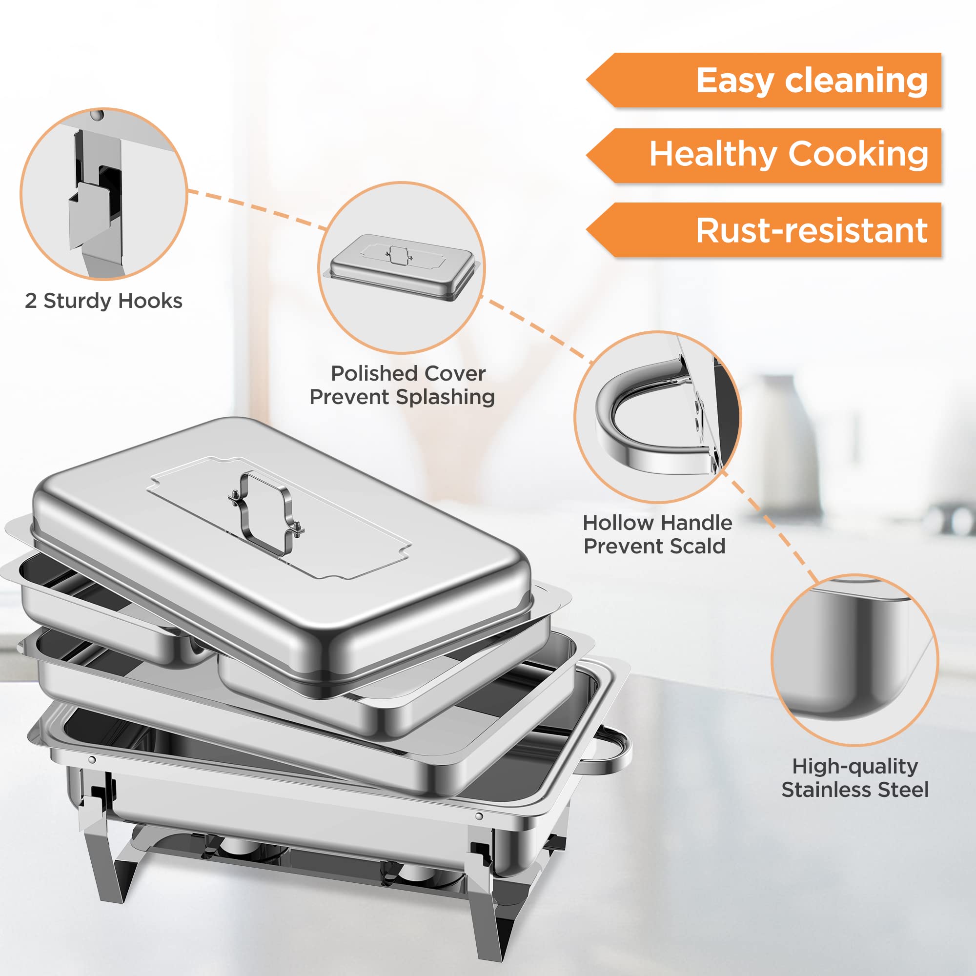 6 Pack Stainless Steel Chafing Dish Buffet Warmer Set for Parties, Wedding, Birthday, Holiday
