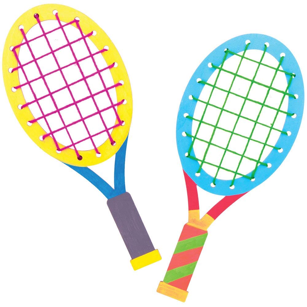 Baker Ross AT987 Tennis Racket Wooden Weaving Kits - Pack of 4, Introductory Sewing for Beginners and for Kids Arts and Crafts Projects