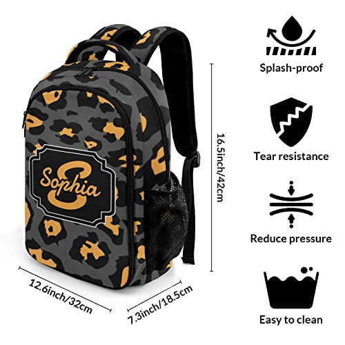 Anneunique Leopard Print Yellow Gray Backpack Custom Multifunctional Waterproof Laptop Bag for Travel Gift