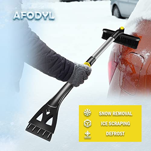 AFODYL Ice Scraper and Extendable Snow Brush for Car, Snow Remover and Brushes with Foam Grip for Windshield Window, Pivoting Brush Head for SUV Truck Vehicle(Yellow)