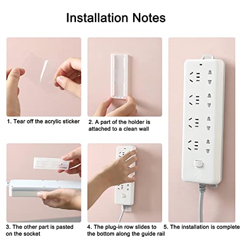 8Pcs Power Strip Holder - Adhesive Punch-Free Socket Holder Set - Power Strip Mount for Cable Management in Kitchen, Home & Office