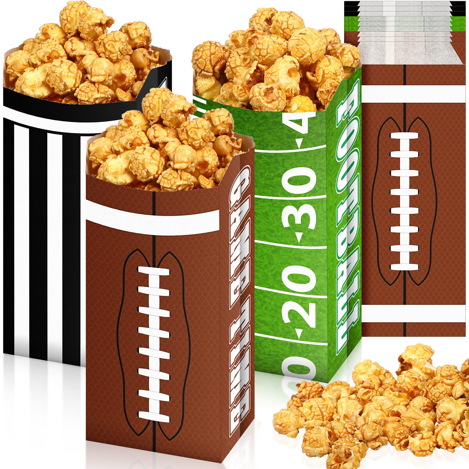 300 Pcs Football Popcorn Bags Football Candy Treat Bags Football Party Popcorn Boxes Football Popcorn Holder Football Paper Favor Bags for Football Theme Birthday Party Baby Shower Supplies