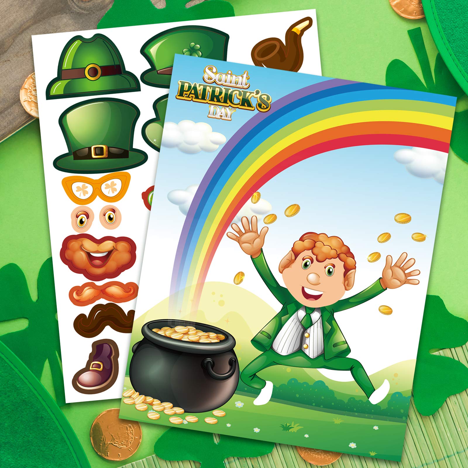 GloDreAm 24PCS St. Patrick’s Day DIY Stickers for Kids - Shamrock Lucky Irish Leprechaun Party Games Favors Supplies - School Class Activity Crafts