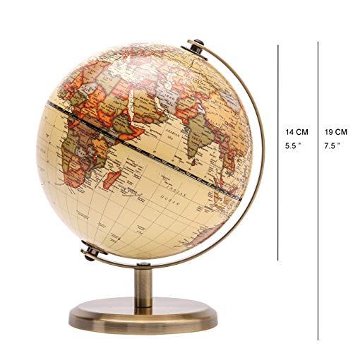 Annova Antique Globe Dia 5.5-inch / 14CM - Educational/Geographic/Modern Desktop Decoration - Stainless Steel Arc and Base - for School, Home, and Office (Antique 5.5β)