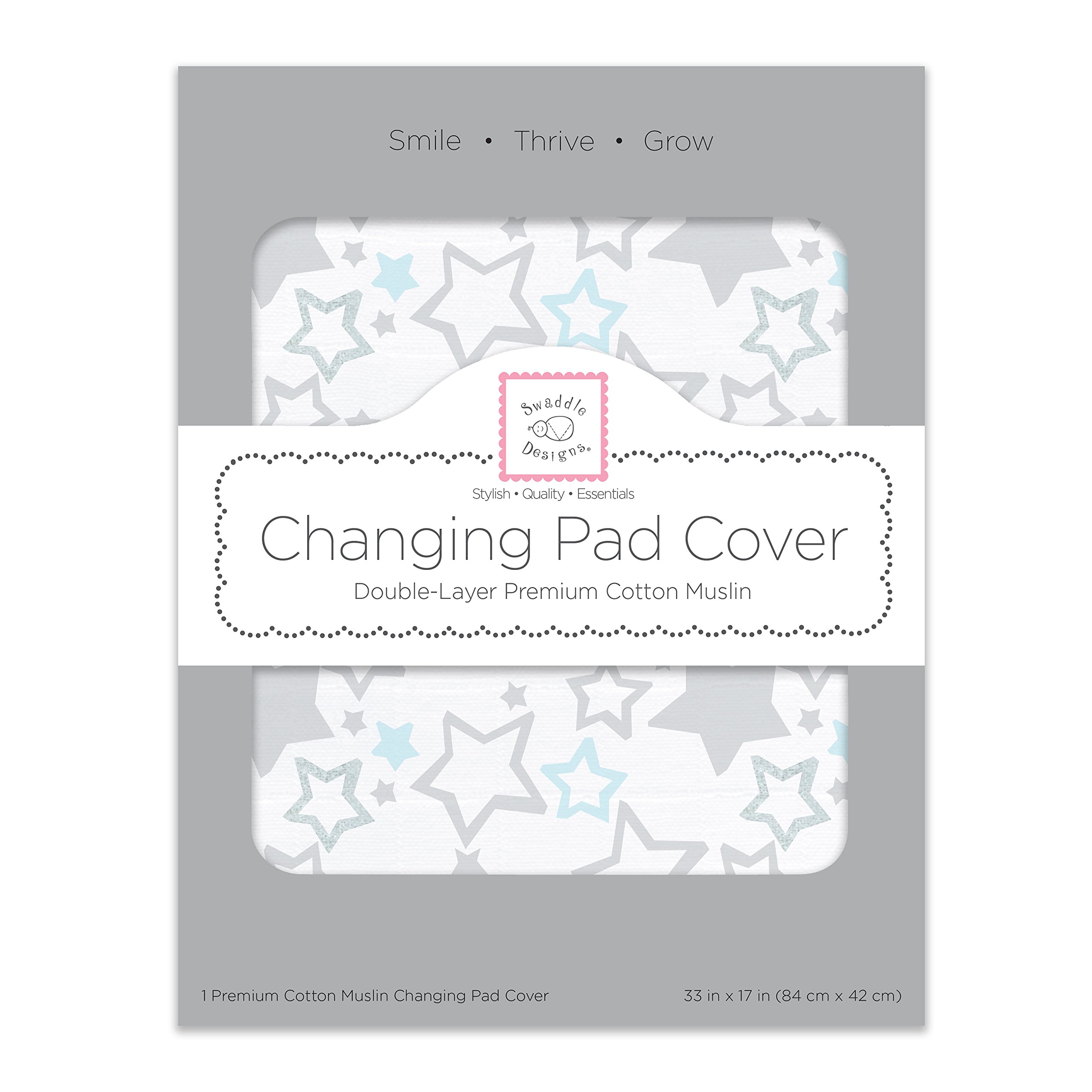 Softest Cotton Muslin Changing Pad Cover, Pastel Blue & Sterling Starshine