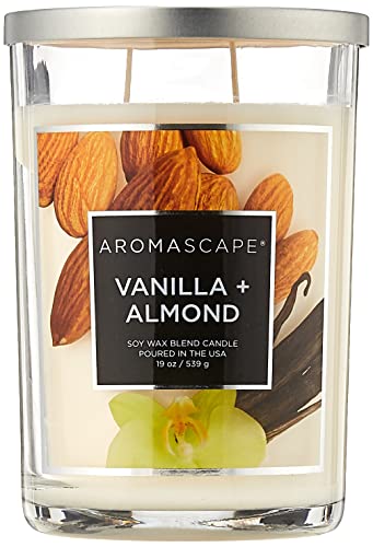 Aromascape PT41907 2-Wick Scented Jar Candle, Vanilla & Almond, 19-Ounce, White