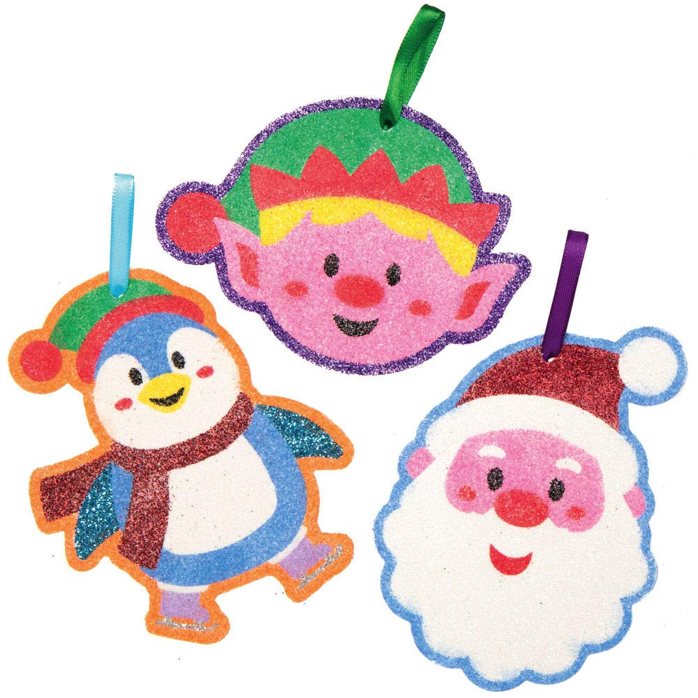 Baker Ross AX485 Christmas Sand Art Decorations - Pack of 12, Festive Tree Ornaments for Creative Craft Activities to Make and Decorate