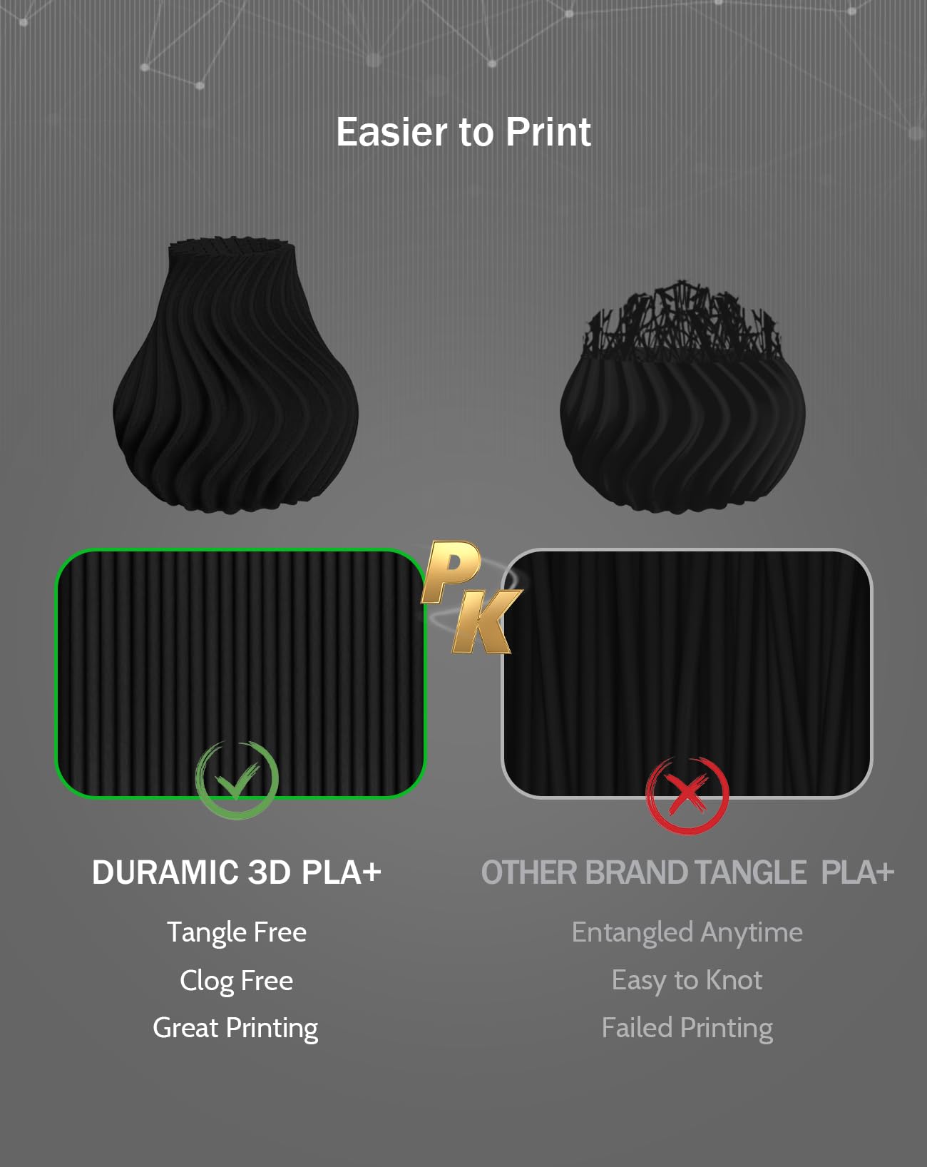 DURAMIC 3D PLA+ Filament 1.75mm 1Kg Black, PLA Plus 3D Printer Filament 1Kg Spool(2.2lbs) PLA Pro Tougher and Stronger, Dimensional Accuracy Probability +/- 0.02mm