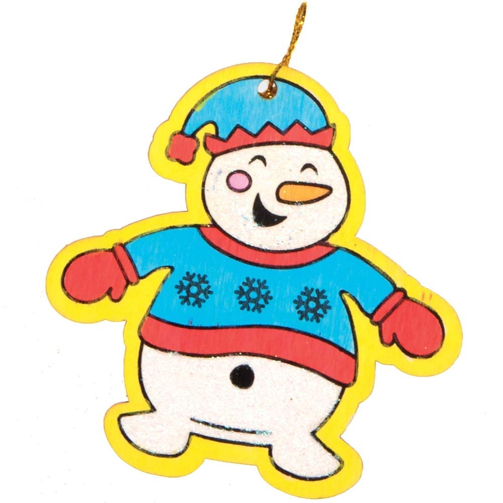 Baker Ross AX507 Snowman Wooden Decorations - Pack of 12, Christmas Decorations for Kids to Decorate and Display, Ideal Kids Arts and Crafts Project