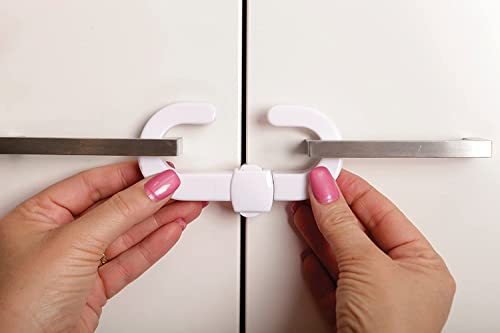 Dreambaby Secure -A-Lock - Child Proof Sliding Safety Locks - Suitable for Mushroom Knobs & D-Shaped Cabinet Door Handles - White - Model L712