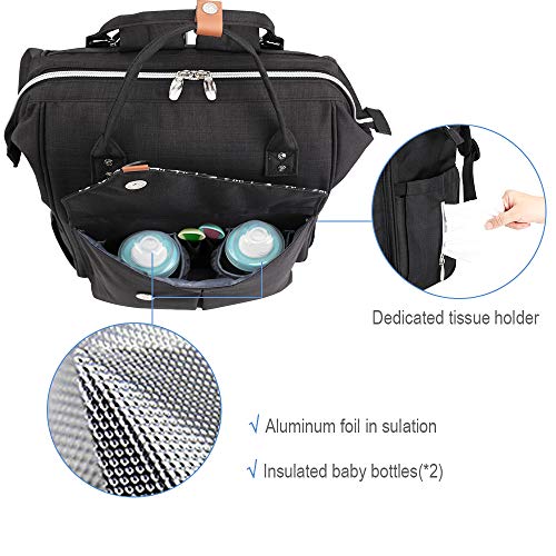 Lekebaby Diaper Bag Backpack, Large Capacity Diaper Backpack with Changing Pad for Mom and Baby, Arrow Print, Black