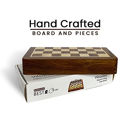 BCBESTCHESS Handmade Magnetic Wooden Folding Chess Board with Extra Queens & Storage for Chessmen (7x7 Inches)