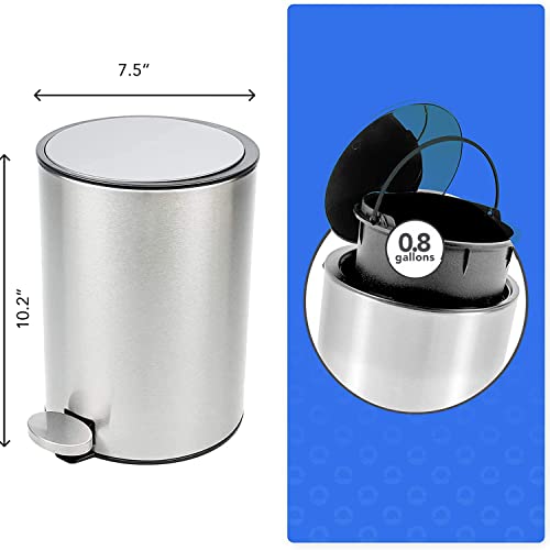 Bamodi Bathroom Bin 3L โ Bathroom Bins with Lids โ Small Pedal Bin for Bathroom, Toilet, Restroom โ Stainless Steel Rubbish Waste Trash Can with Removable Inner Bucket (Silver)