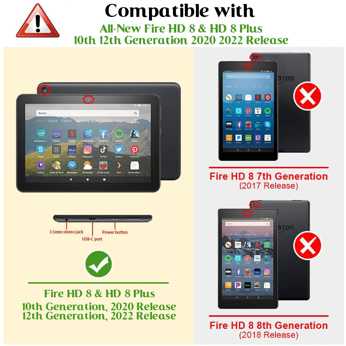 MonsDirect for Amazon Kindle Fire HD 8 & 8 Plus Case (12th/10th Generation 2024/2022/2020 Release), PU Leather Stand Cover, Auto Wake/Sleep with Pen Holder for Fire HD 8/8 Plus 2024/2022/2020, Rose