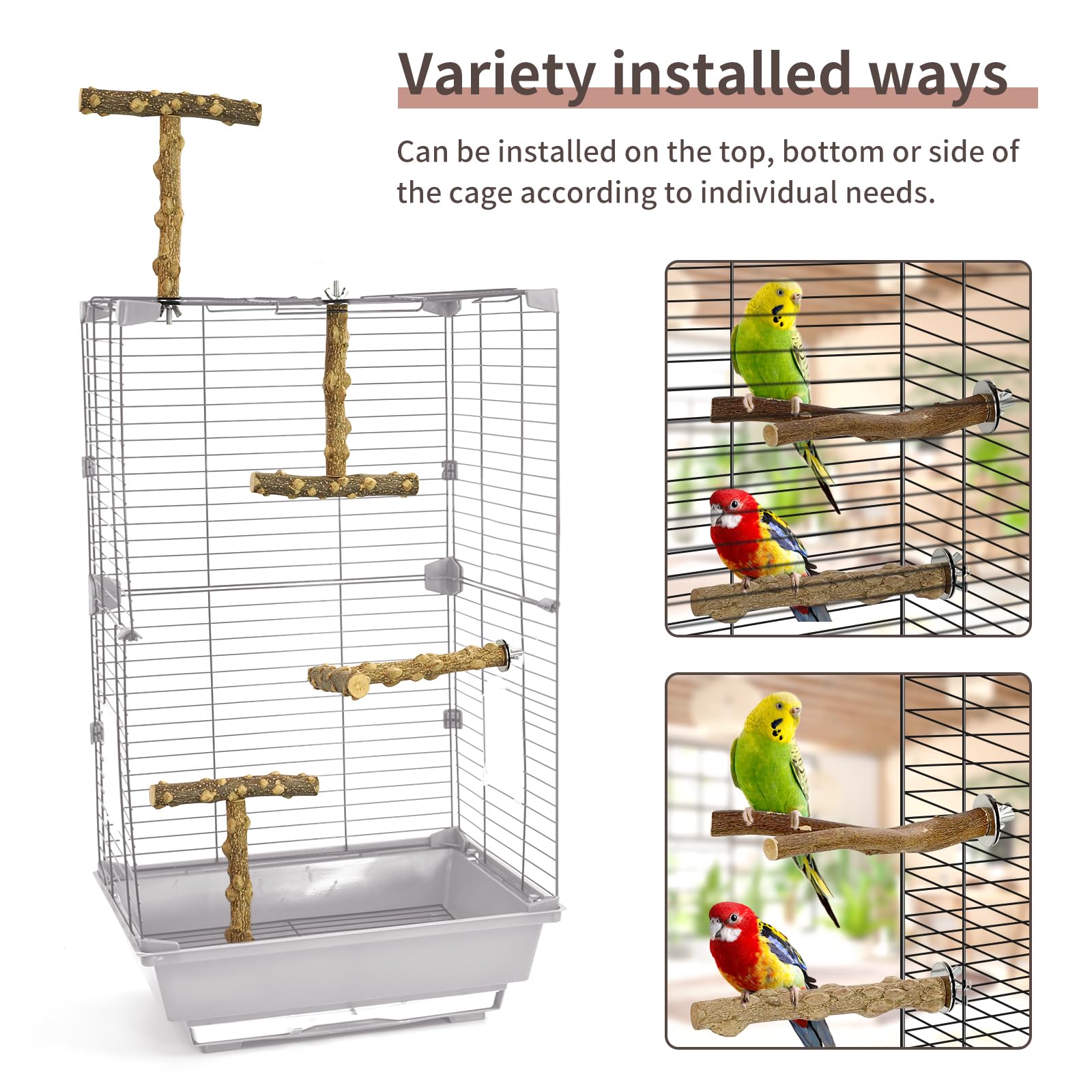 HPAWHOMEPART Bird Perches, 6pcs Natural Wood Birds Stand Branch, Bird Perch Chewing Stick Cage Accessories Parrot Climbing Standing Branches Paw Grinding Fork Sets for Parakeet Lovebirds Cockatiels