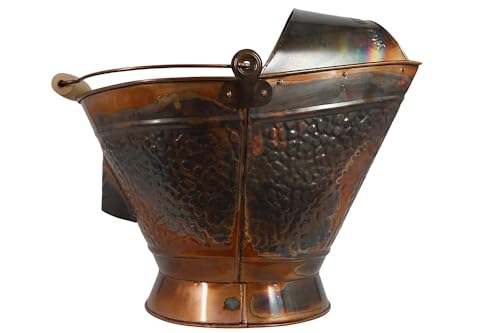 Coal Hod Bucket - Distressed Brass - Decorative Appeal - for Fireplace & Pellet Stove Ashes - Easy Hopper Filling - Lightweight