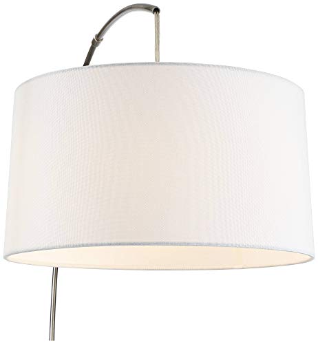 360 Lighting Cora Modern Arched Task Floor Lamp Standing 72" Tall Brushed Nickel Silver Off White Linen Fabric Drum Shade for Living Room Reading House Bedroom Home Decor