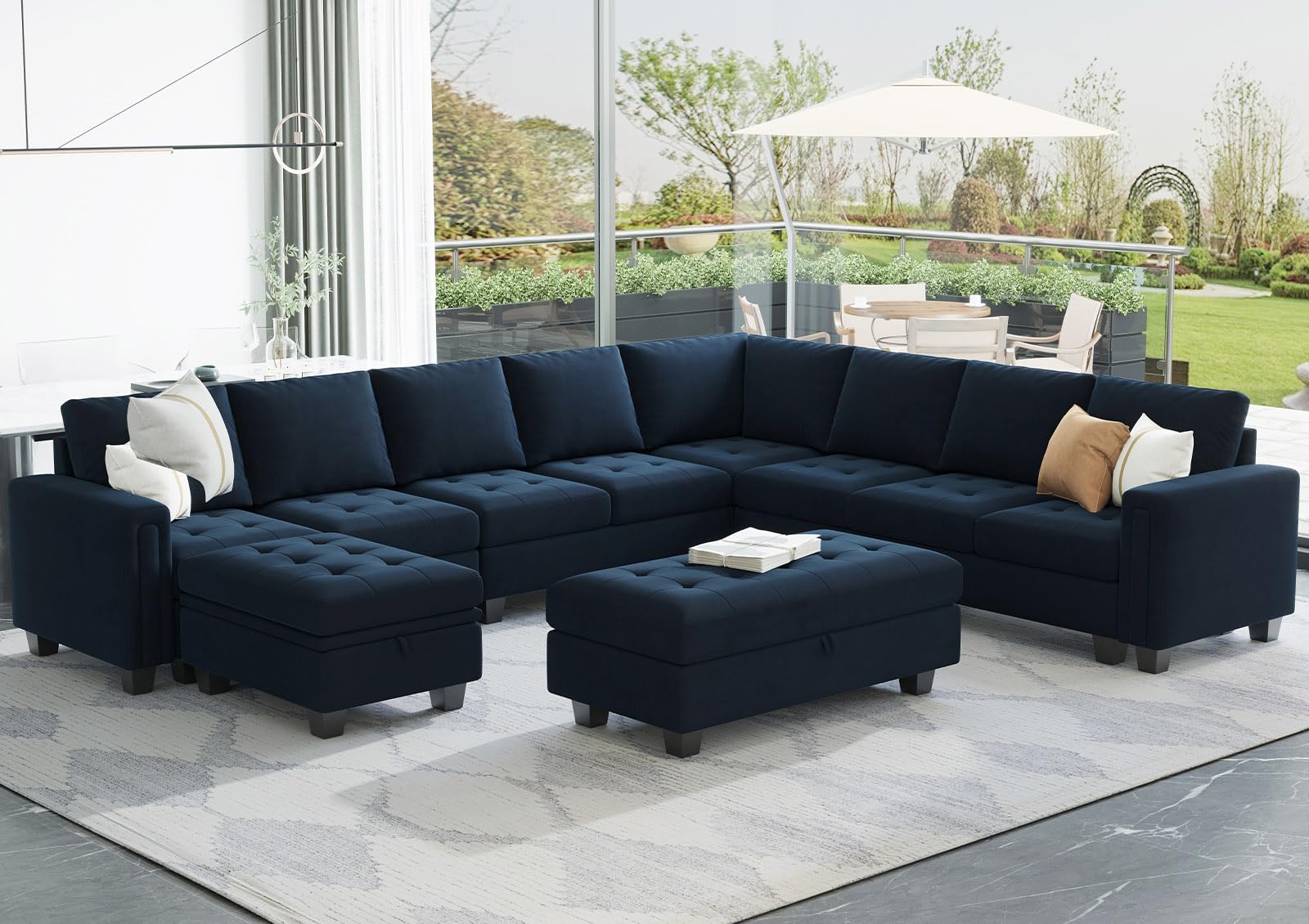 Belffin Velvet Modular Sectional Sofa Set L Shaped Sectional Sofa Couch with Reversible Chaise Oversized Convertible Corner Sectional Sofa Couch with Storage Ottoman Blue