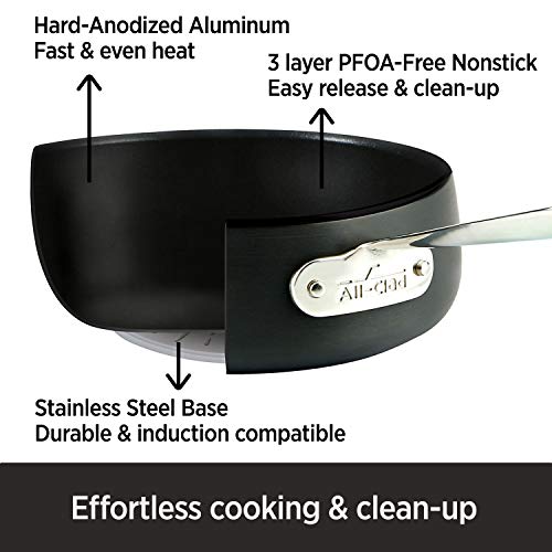 All-Clad HA1 Hard Anodized Nonstick Sauce Pan 3.5 Quart Induction Oven Safe 350F Pots and Pans, Cookware Black