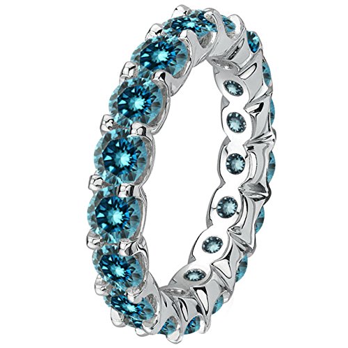 2.50 Carat Natural Blue Diamond Full Eternity Wedding Anniversary Bridal Band Ring 14K White Gold