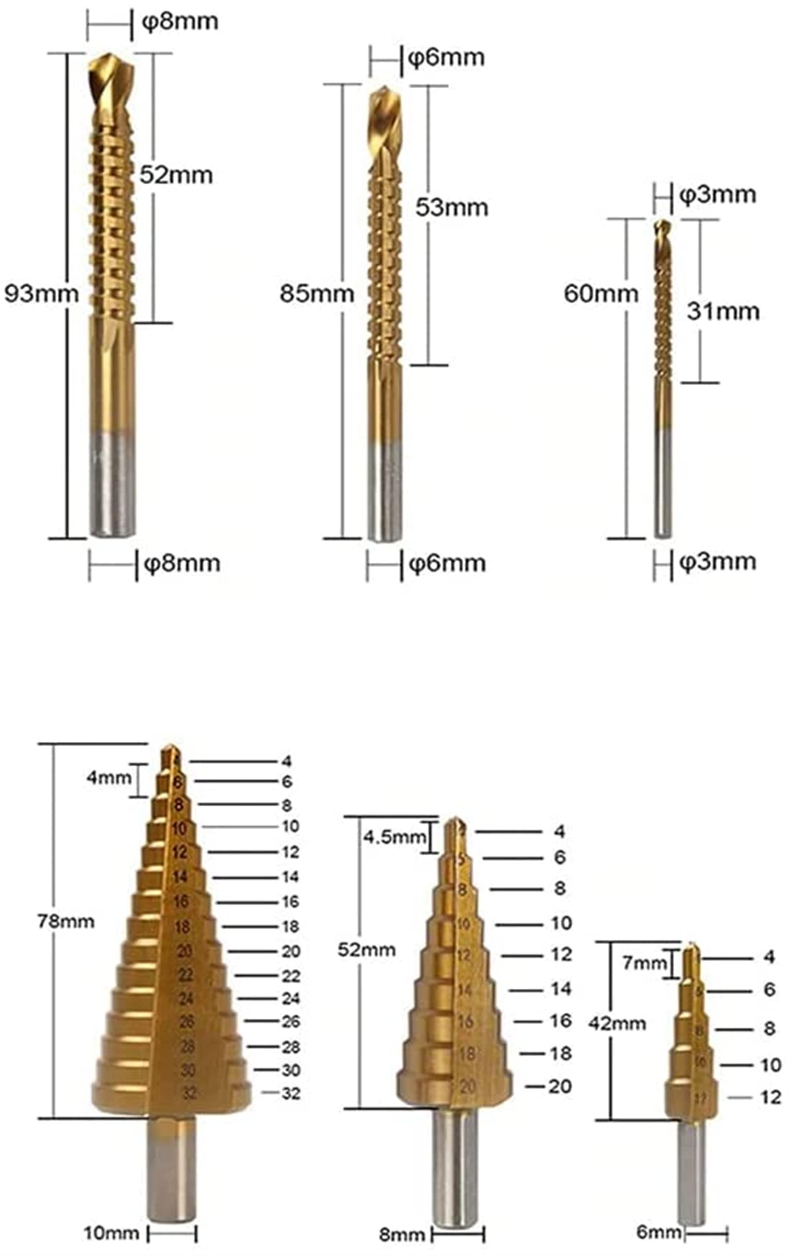 6PCS High-Speed Reaming Pagoda Sawtooth Set,Step Drill Bit Set Cobalt,Multiple Hole Stepped Up Bits for DIY Lover Plastic, Wood, Sheet Metal, Aluminum Hole Drilling