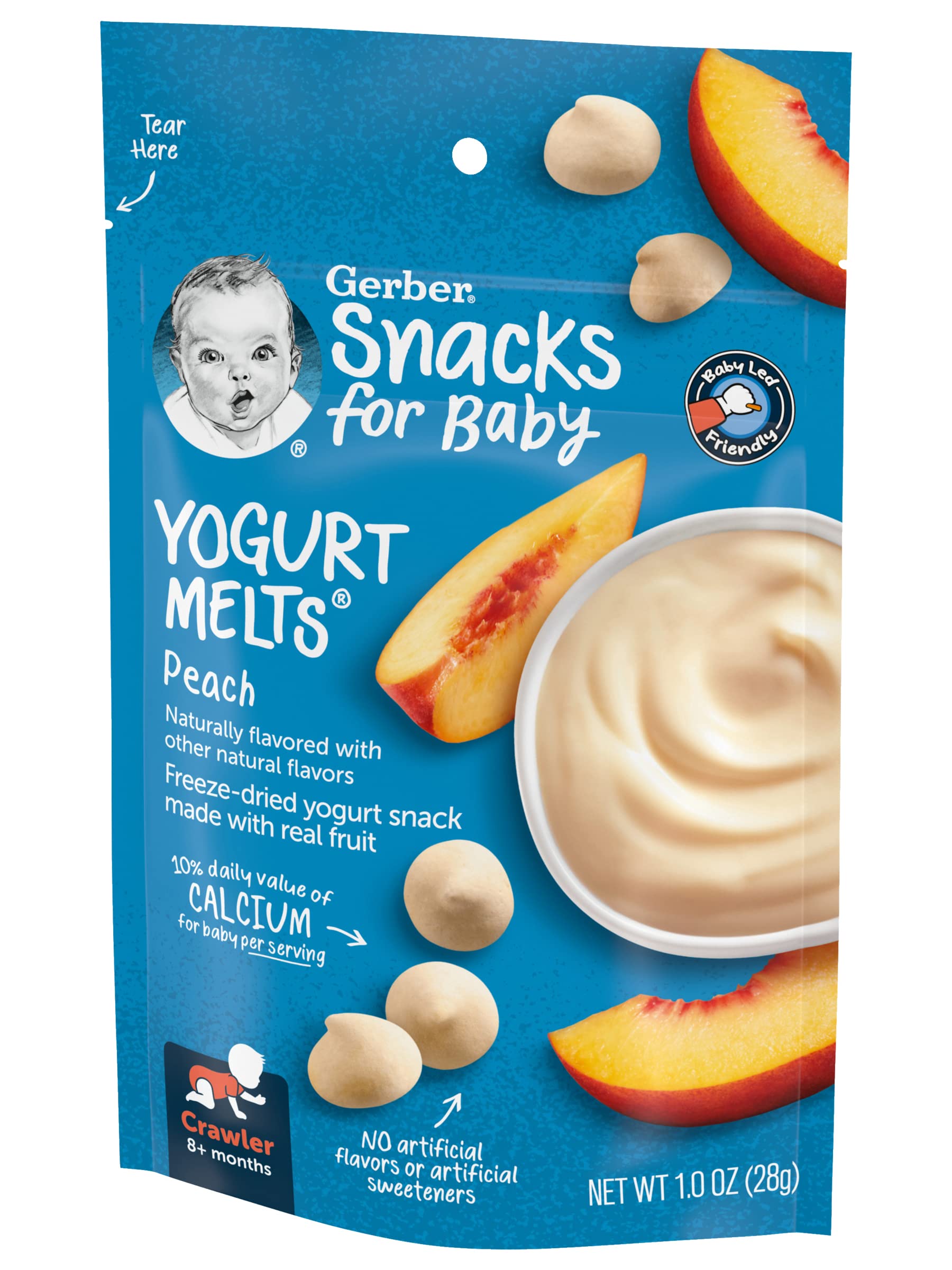 Gerber Snacks for Baby Yogurt Melts, Peach, Freeze-Dried Yogurt Snack Made with Real Yogurt & Fruit, Baby Snack for Crawlers, 1 Ounce Pouch (Pack of 2)