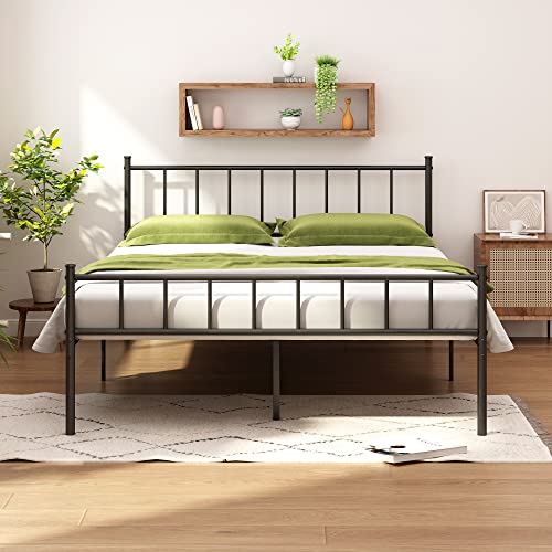 HLIPHA Queen Size Metal Platform Bed Frame with Heavy Duty Steel Slat Support,14" Height Easy Assembly Mattress Foundation,No Box Spring Needed,Black
