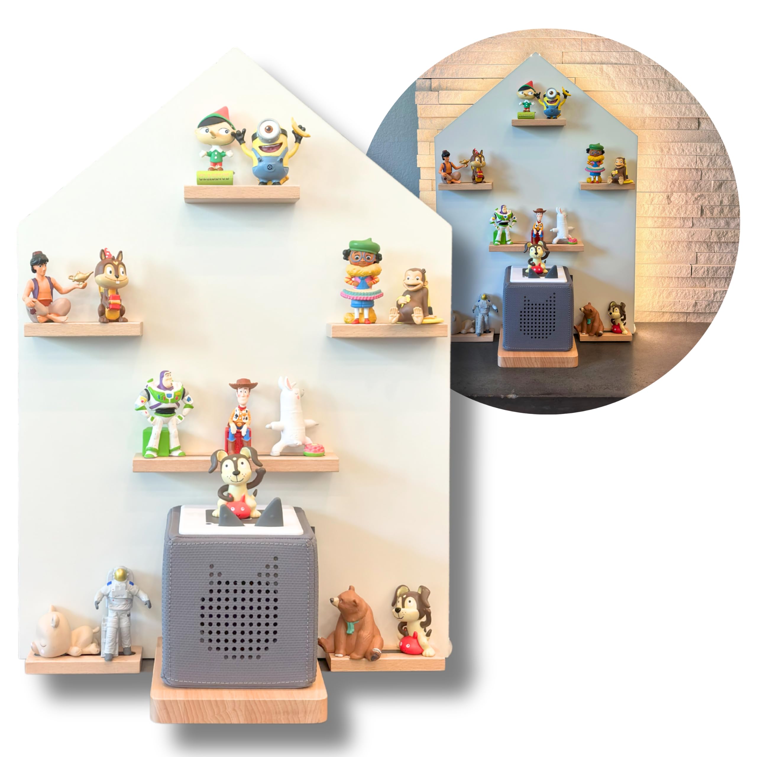 BigStep Large LED Magnetic Shelf Compatible with Toniebox, Tonies Figures, Tonies Characters and Other Tonies Accessories - Use as Wall Shelf or Free Standing - Integrated Warm-White LED Strip