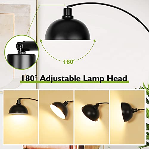 Arc Floor Lamps for Living Room, Modern Tall Standing Lamp Remote Control,Stepless Dimmable Black Floor Lamp with Hanging Dome Shade, Over Couch Arched Reading Lamp for Bedroom, Office (Bulb Included)