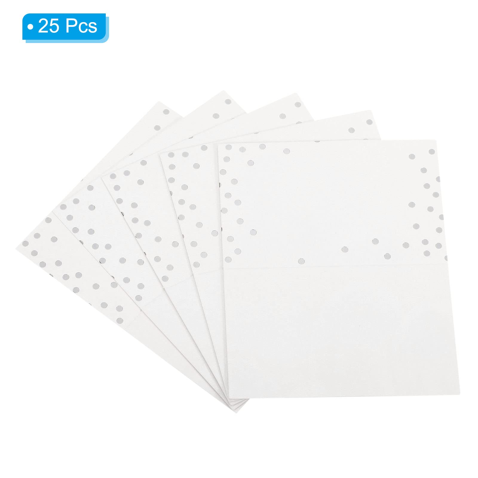 PATIKIL Tent Place Cards, 25pcs Greeting Cards 4.48 x 3.51inch Favor Decor Foldable Blank Card for Wedding Party DIY Table Name Place Cards Silver Tone Point White